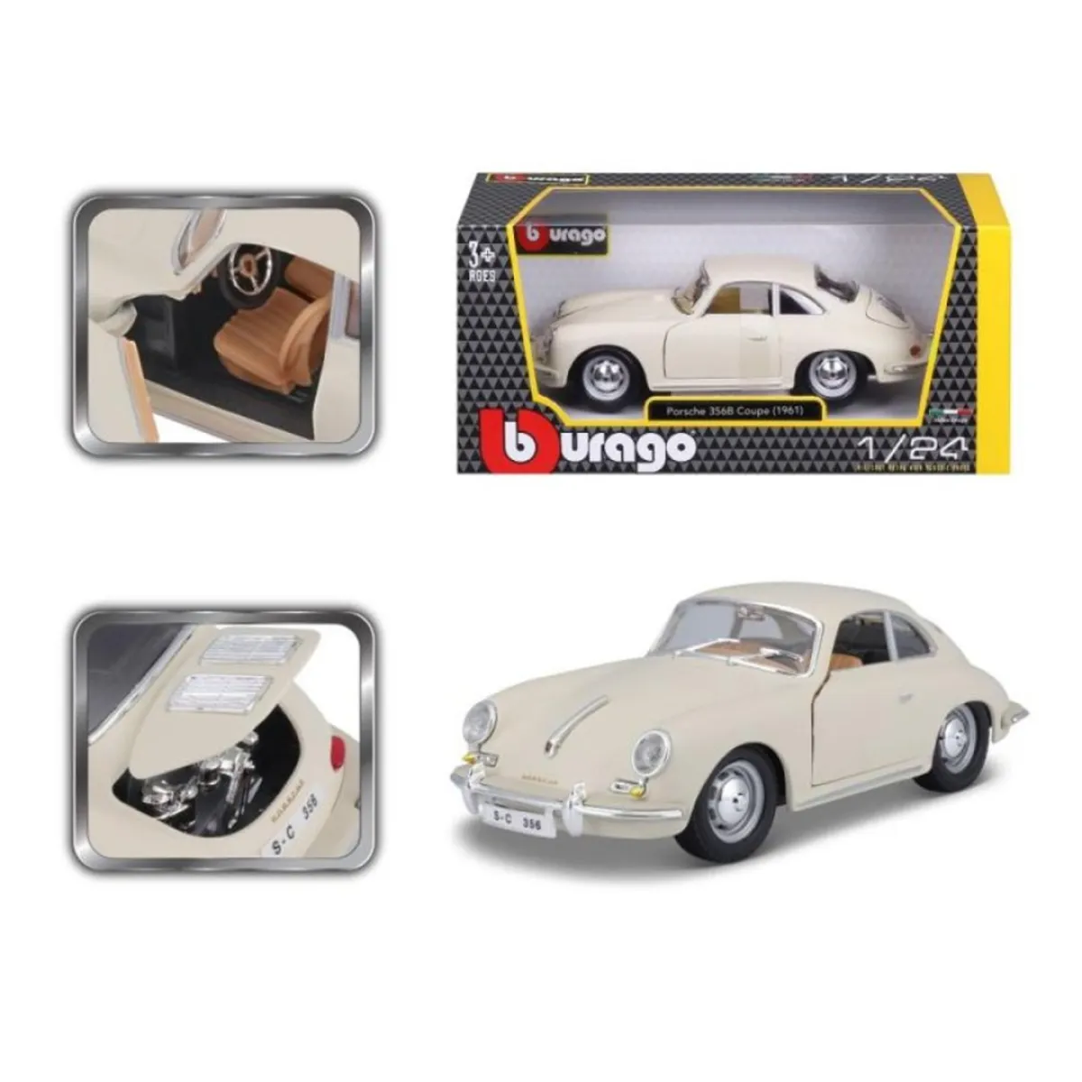 Bburago Sestavený kovový model auta Porsche 356B Coupe (1961) Ivory ...